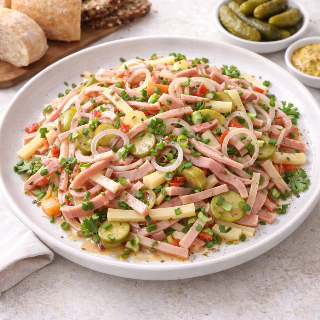 Straßburger Wurstsalat mit Emmentaler – Elsässische Küche für Zuhause