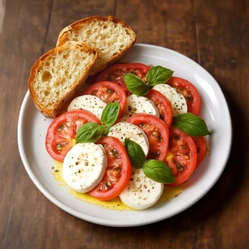 Frischer Tomaten-Mozzarella-Salat (Caprese) mit Weißbrot – Einfach und ...